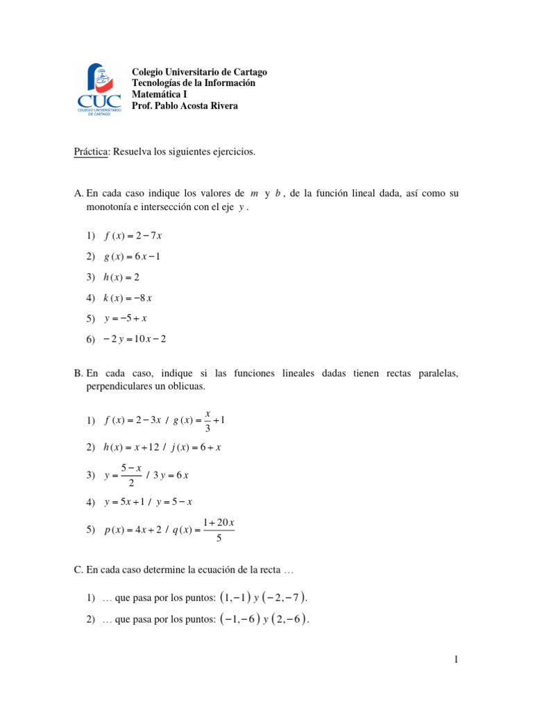 Práctica Funciones II | PDF | Objetos matemáticos | Geometría Elemental
