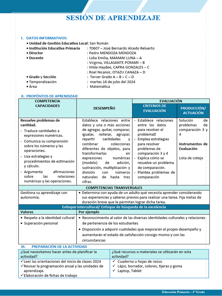Mat3° - Sesión 16 de Julio | PDF | Educación primaria | Evaluación