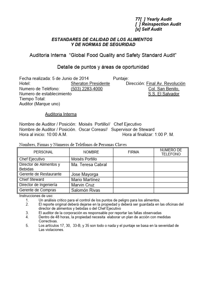 Formato para Auditorias Internas 39 Puntos | PDF | Alimentos | Auditoría