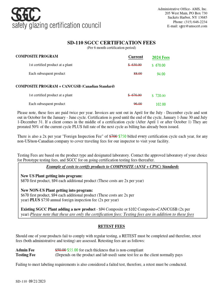 SD-110 SGCC Certification Fees | PDF | Fee