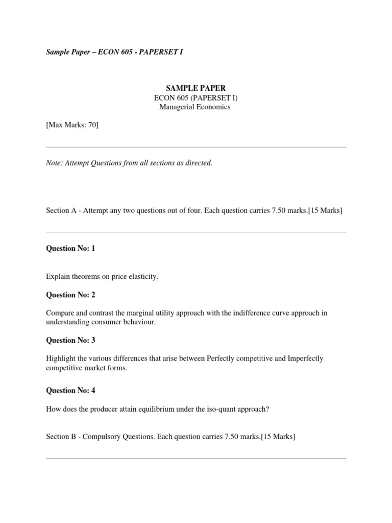 Managerial Economics-Sample QP | PDF | Supply (Economics) | Demand