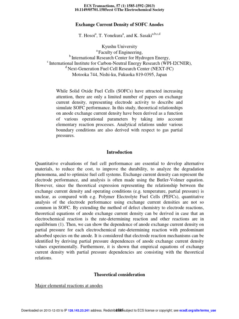 Exchange Current Density of Anodes | PDF | Adsorption | Solid Oxide ...