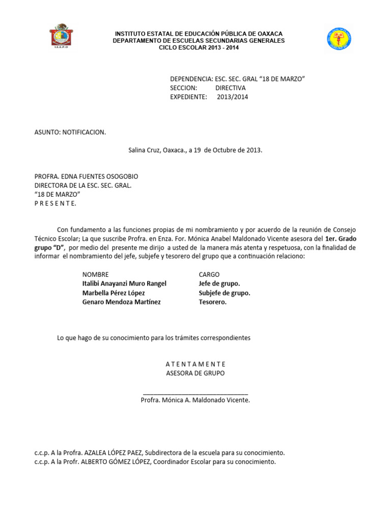 Notificacion de Jefe de Grupo | PDF