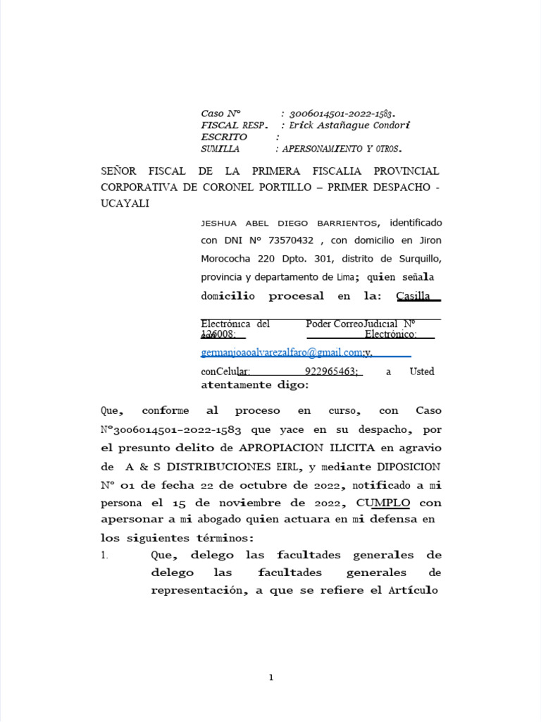 PDF Apersonamiento y Solicito Declaracion Virtual Jeshua | PDF | Gobierno | Justicia