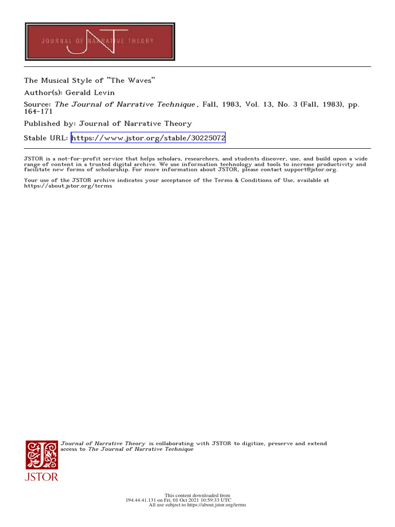 Virginia Woolf's Musical Style in "The Waves" | PDF | Experience | The ...