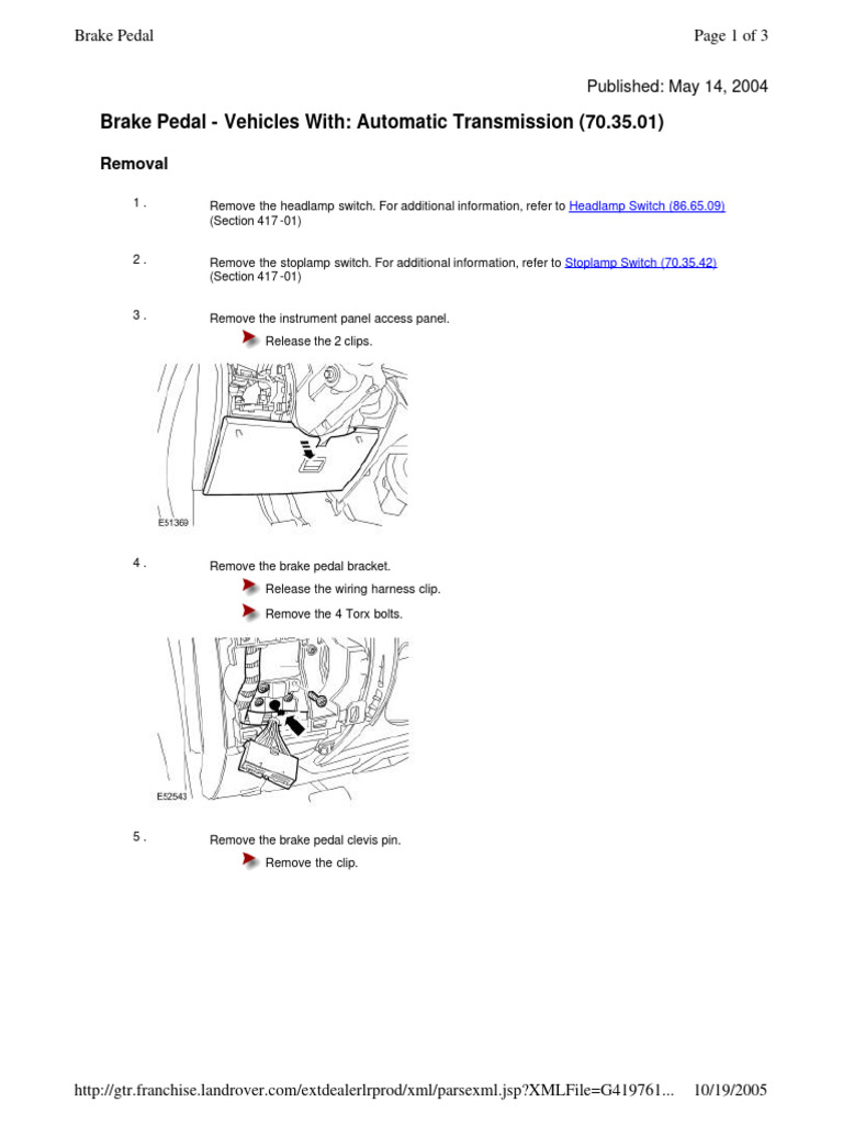 Brake Pedal With Auto Trans Removal | PDF | Land Vehicles | Automotive ...