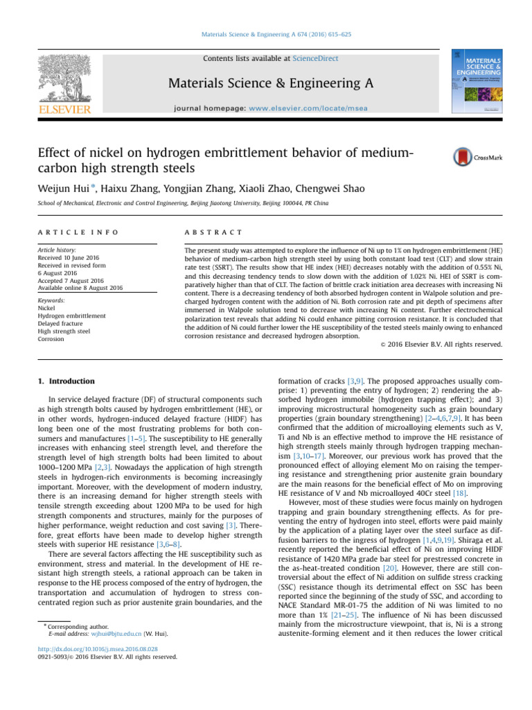 Effect of Nickel On Hydrogen Embrittlement | PDF | Fracture | Strength ...