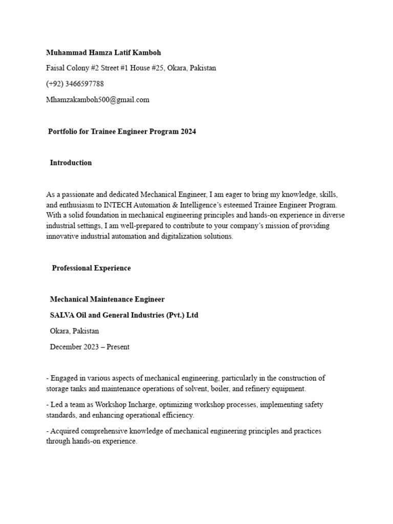 M Hamza Latif Portfolio For INTECH Automation | PDF | Engineering ...