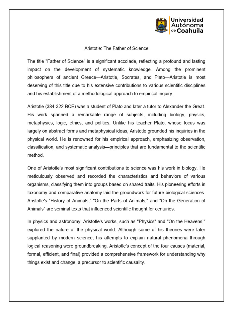 Father of Science | PDF | Science | Aristotle
