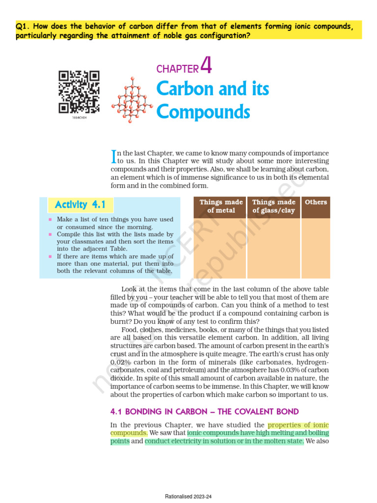 Carbon Compounds: Class 10 Overview | PDF | Chemical Bond | Covalent Bond