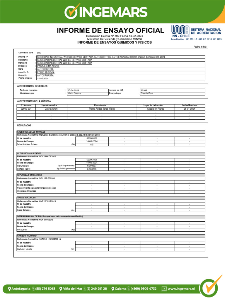 FC009-017 Rev.011 Fisico Quimico | PDF