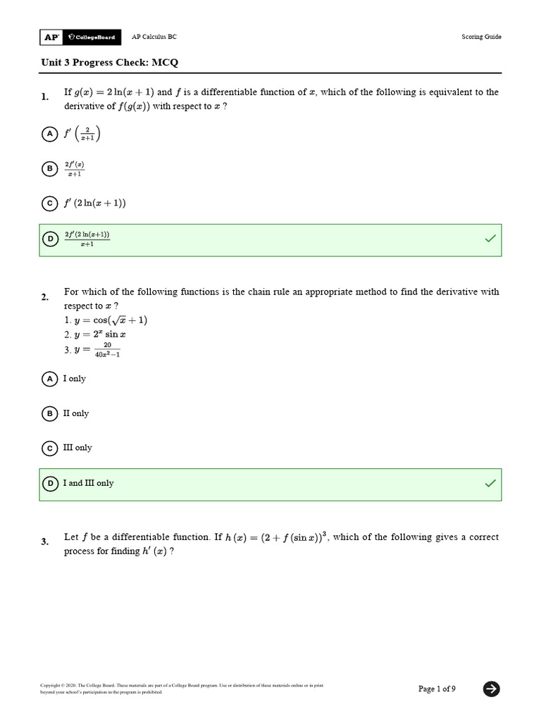 MCQ (Key) | PDF | Derivative | Function (Mathematics)