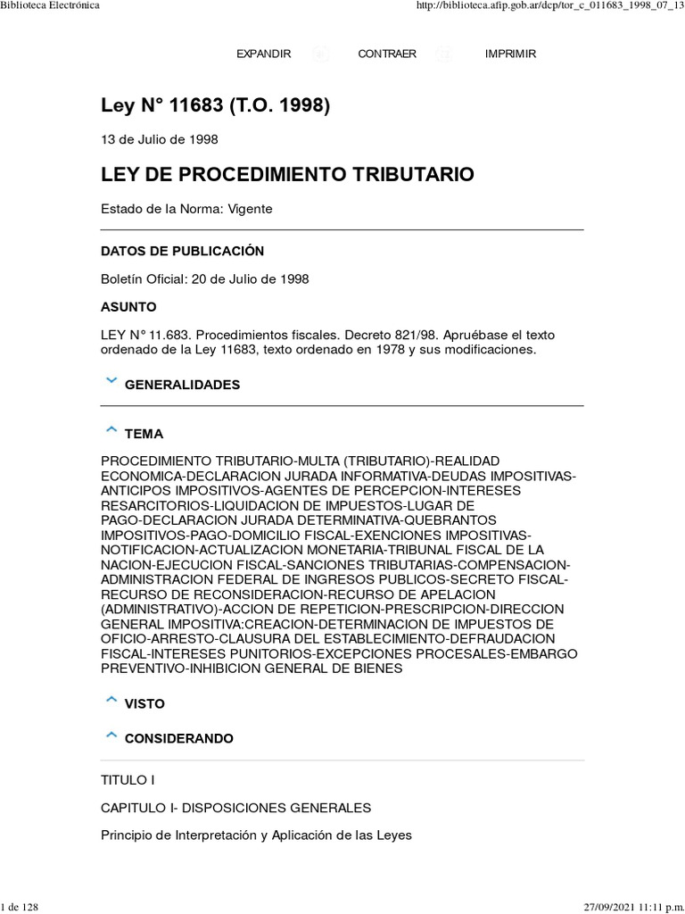 Ley 11683 Proc Tributario | PDF | Impuestos | Fiscal Ley 11683 Proc Tributario | PDF | Impuestos | Fiscal