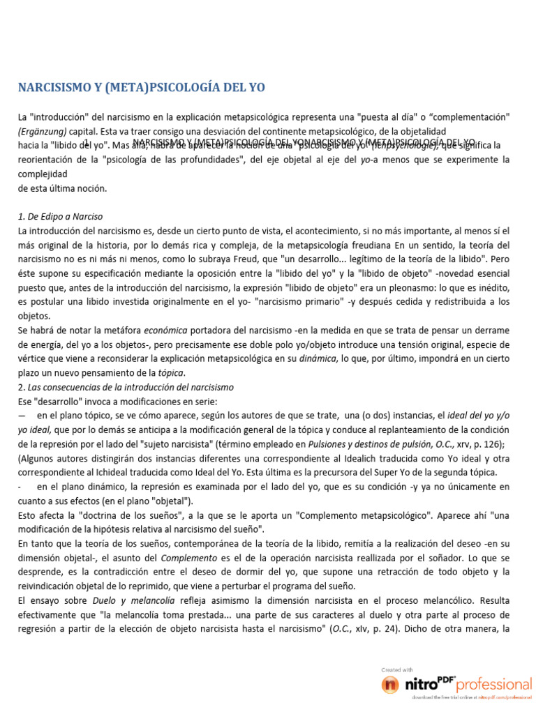 Narcisismo y Metapsicología del Yo | PDF | Libido | Jacques Lacan