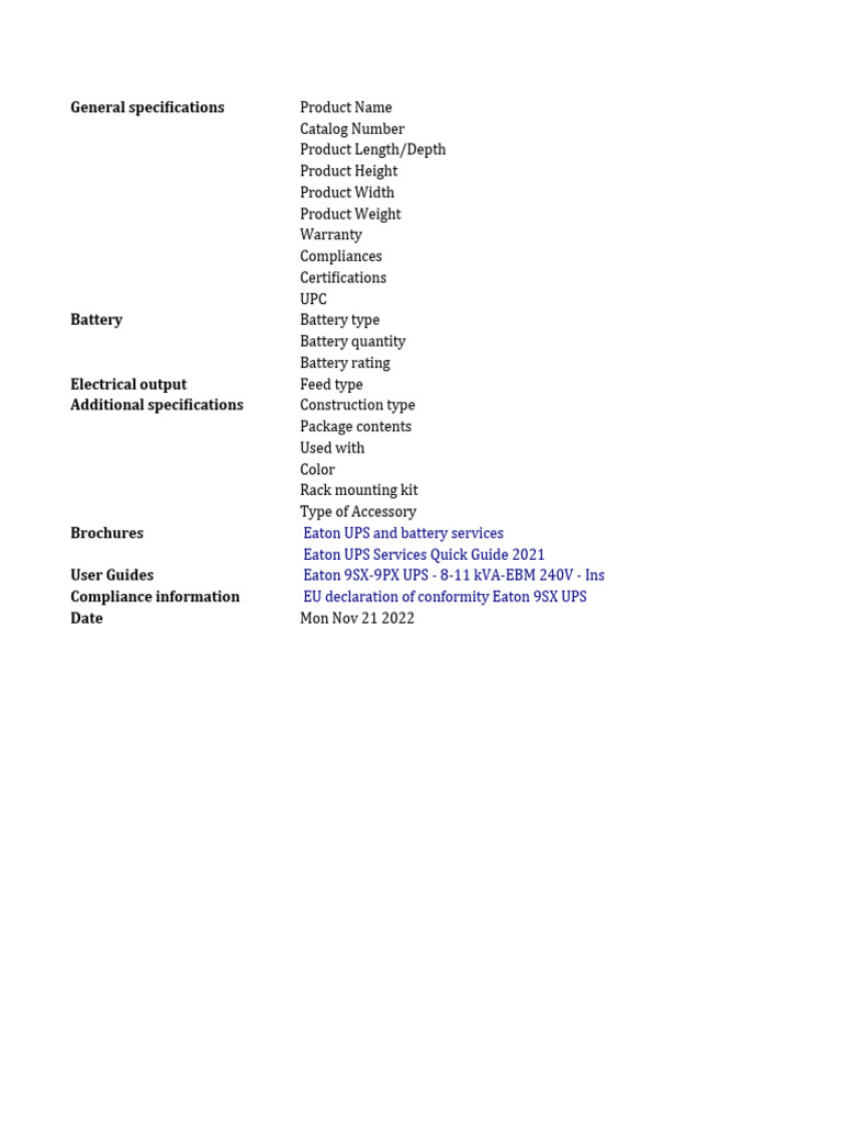 Eaton 9SX Extended Battery Module Specs | PDF