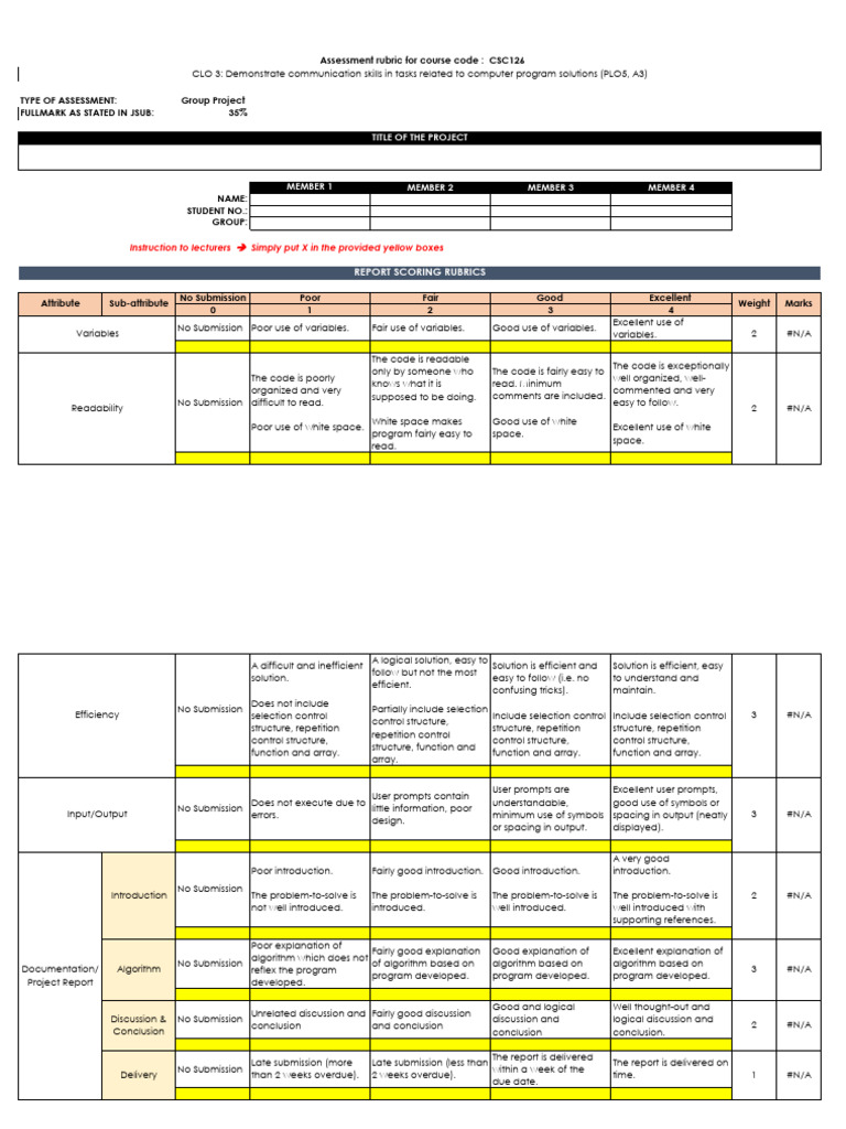CSC126 - Rubrics Projects - Students | PDF | Applied Mathematics | Software Engineering