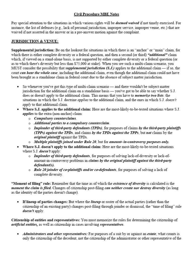 Civil Procedure MBE Notes (From Emanuel) | PDF | Standard Of Review ...