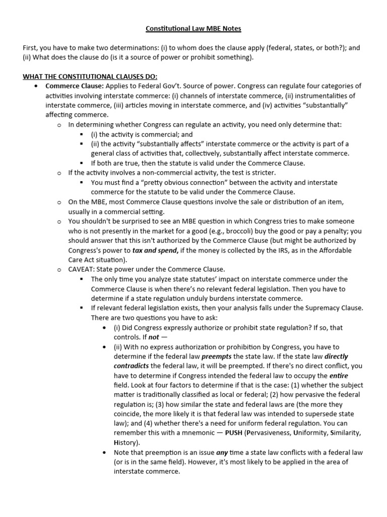 Constitutional Law MBE Overview | PDF | Commerce Clause | Standing (Law)