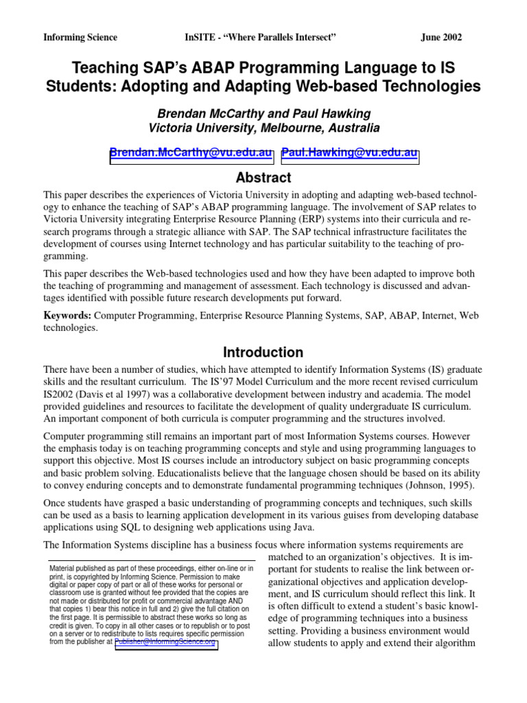 Teaching SAPs ABAP Programming Language | PDF | Educational Technology | Databases