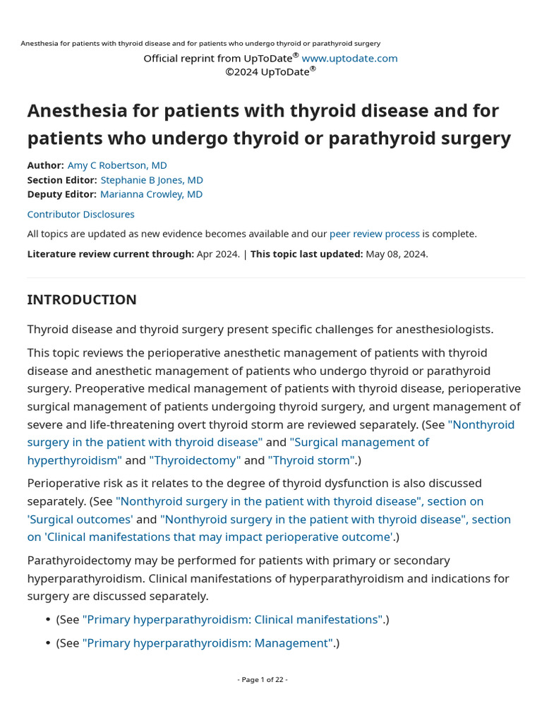Anesthesia For Patients With Thyroid Disease and For Patients Who ...