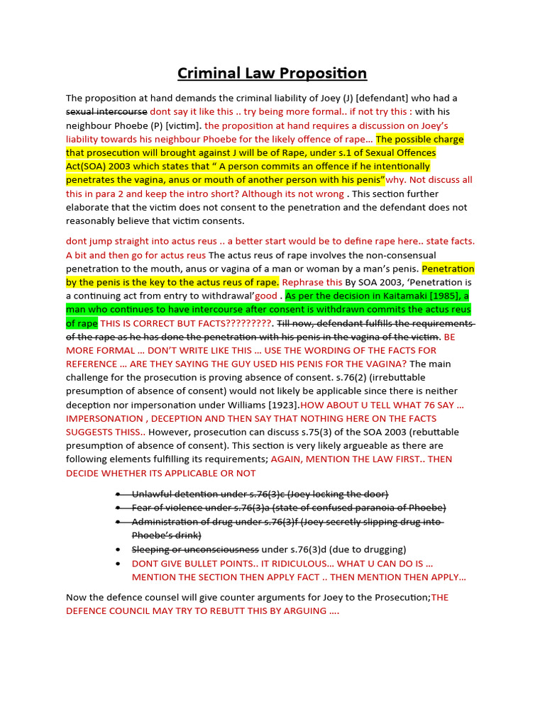 Criminal Law Proposition 2 | PDF | Rape | Mens Rea