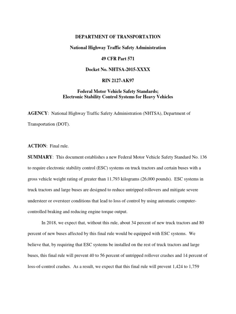 FMVSS 136 Final Rule 05182015 Final | PDF | National Highway Traffic ...