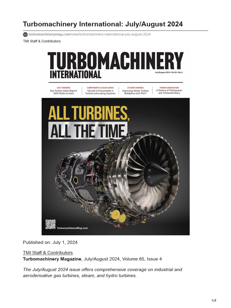 Turbomachinery International JulyAugust 2024 | PDF | Gas Turbine | Turbomachinery