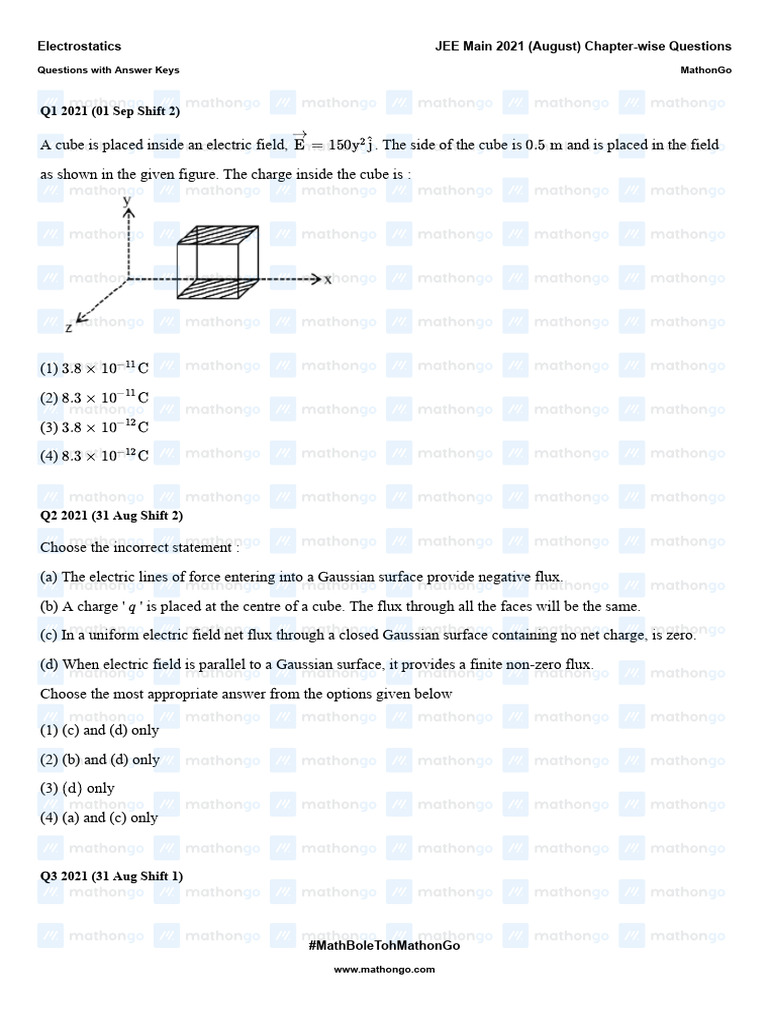 Electrostatics Jee Main 2021 August Chapter Wise Mathongo 5696