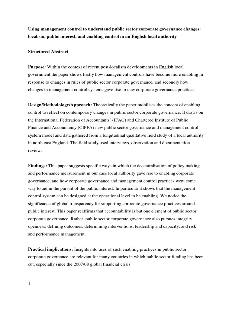Public Sector Governance Changes | PDF | Governance | Corporate Governance