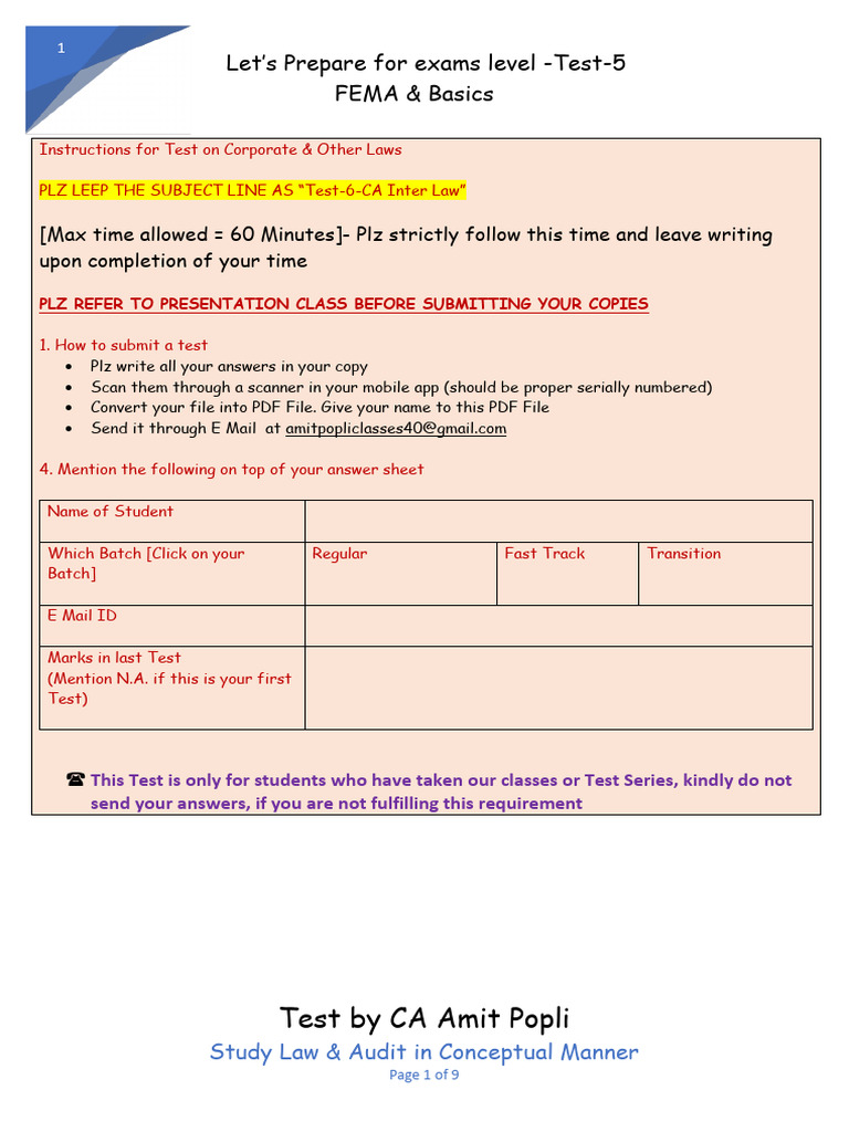 Test Series-6 - FEMA & Basics | PDF | Reserve Bank Of India | Banks