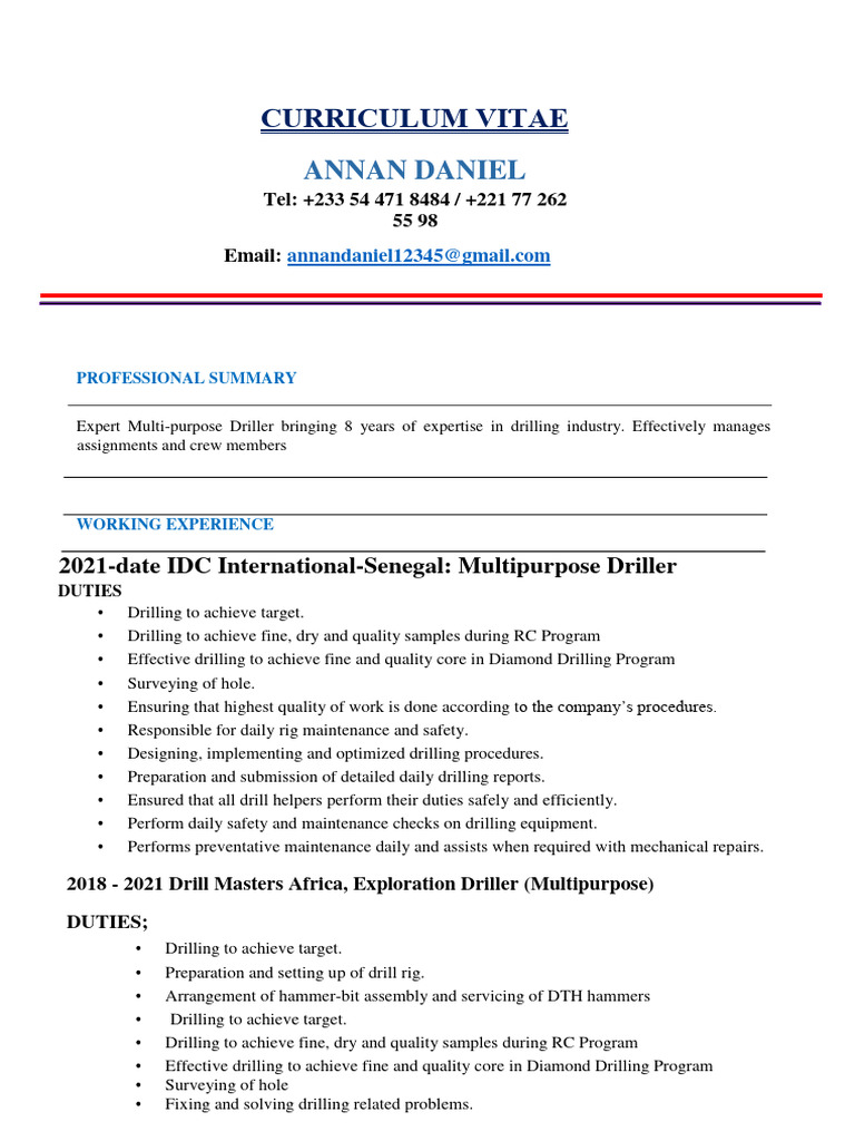 CV DANIEL ANNAN,, | Download Free PDF | Drilling