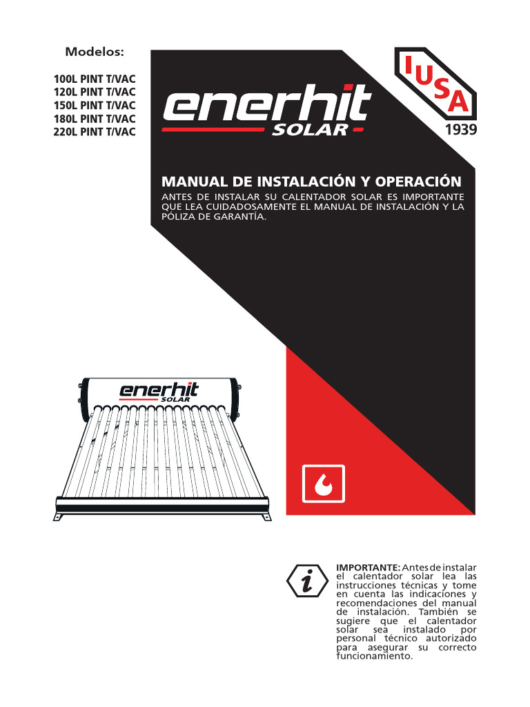 Manual Enerhit Solar | PDF | Tubo vacío | Agua