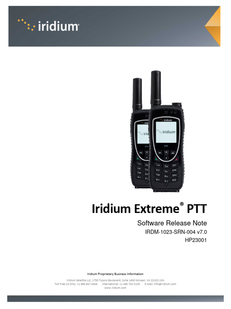 IRDM-1023-SRN-004 v7.0 - Iridium Extreme PTT Software Release Note - HP23001 | PDF | Usb ...