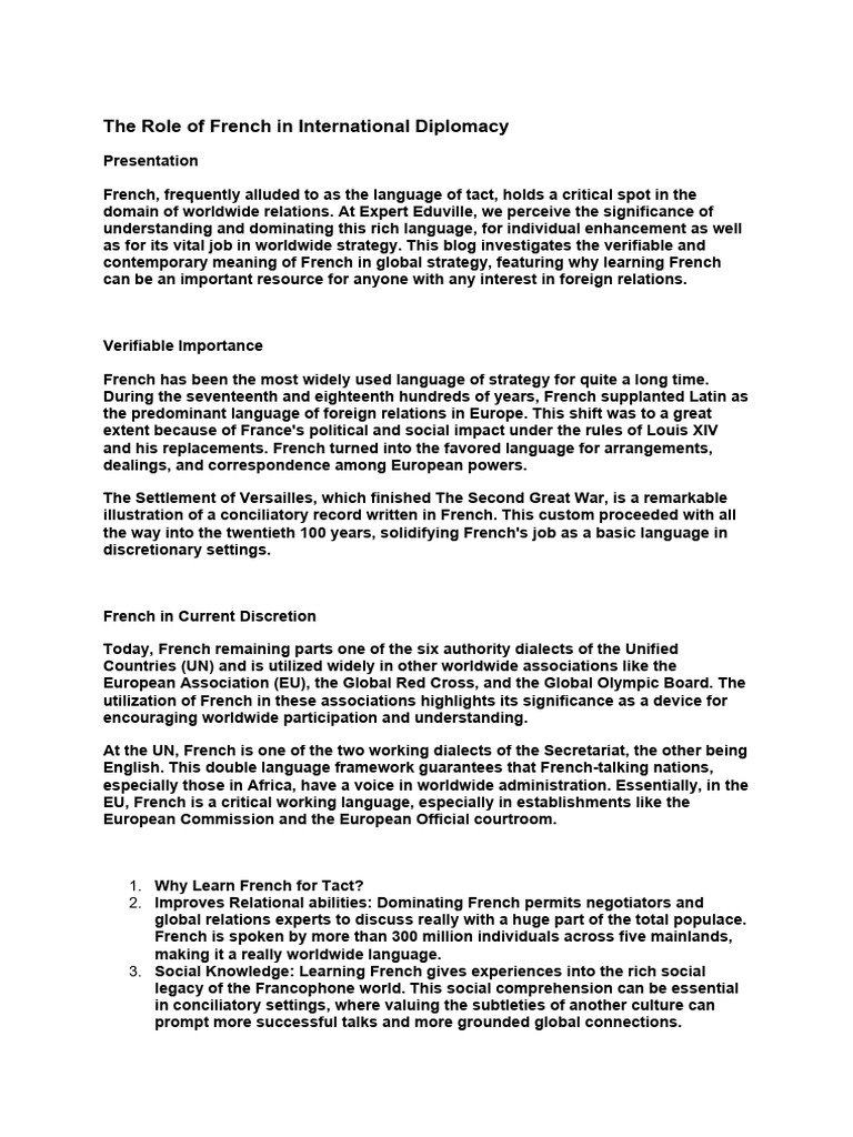 The Role of French in International Diplomacy | PDF | France | French ...