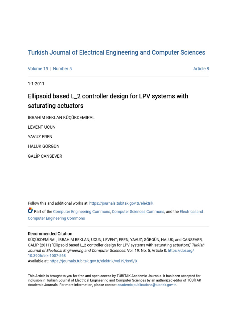 Ellipsoid Based L - 2 Controller Design For LPV Systems With Satura ... Ellipsoid Based L - 2 Controller Design For LPV Systems With Satura ...