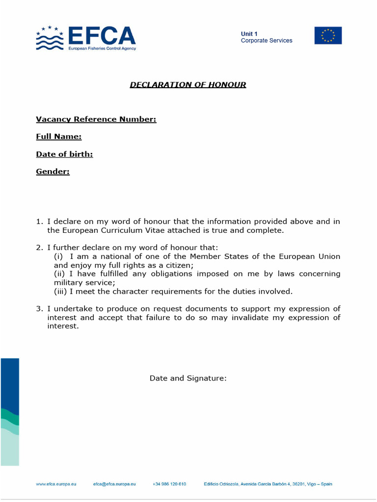 Declaration of Honour Form | PDF