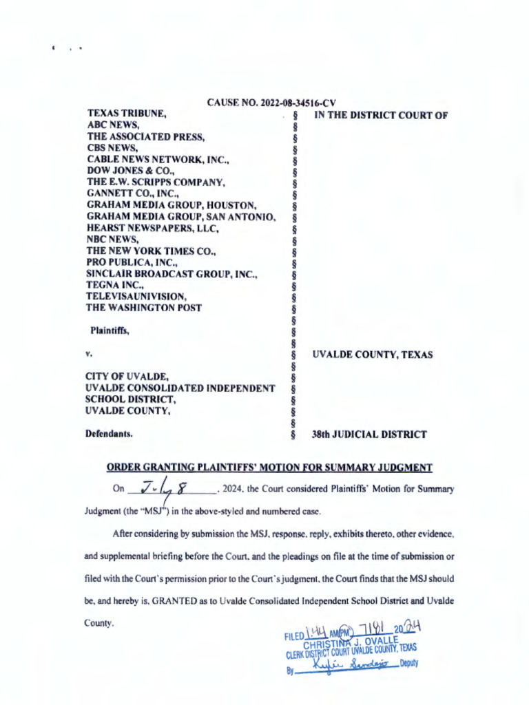 Order Granting Plaintiffs Motion For Summary Judgment | PDF | Summary Judgment | Common Law