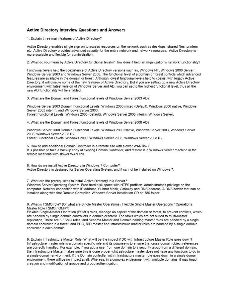 Active Directory Interview Questions and Answers | PDF | Active Directory | Windows 2000