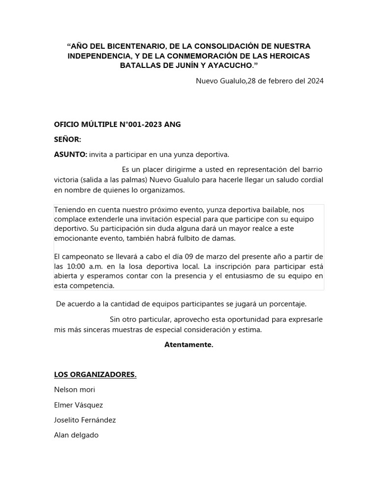 Invitación Yunza Deportiva 2024 | PDF