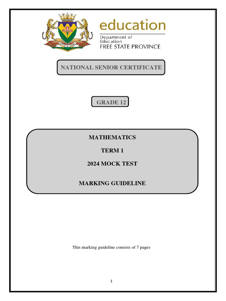 Mock Test Marking Guideline Grade 12 | PDF | Equations | Mathematical ...