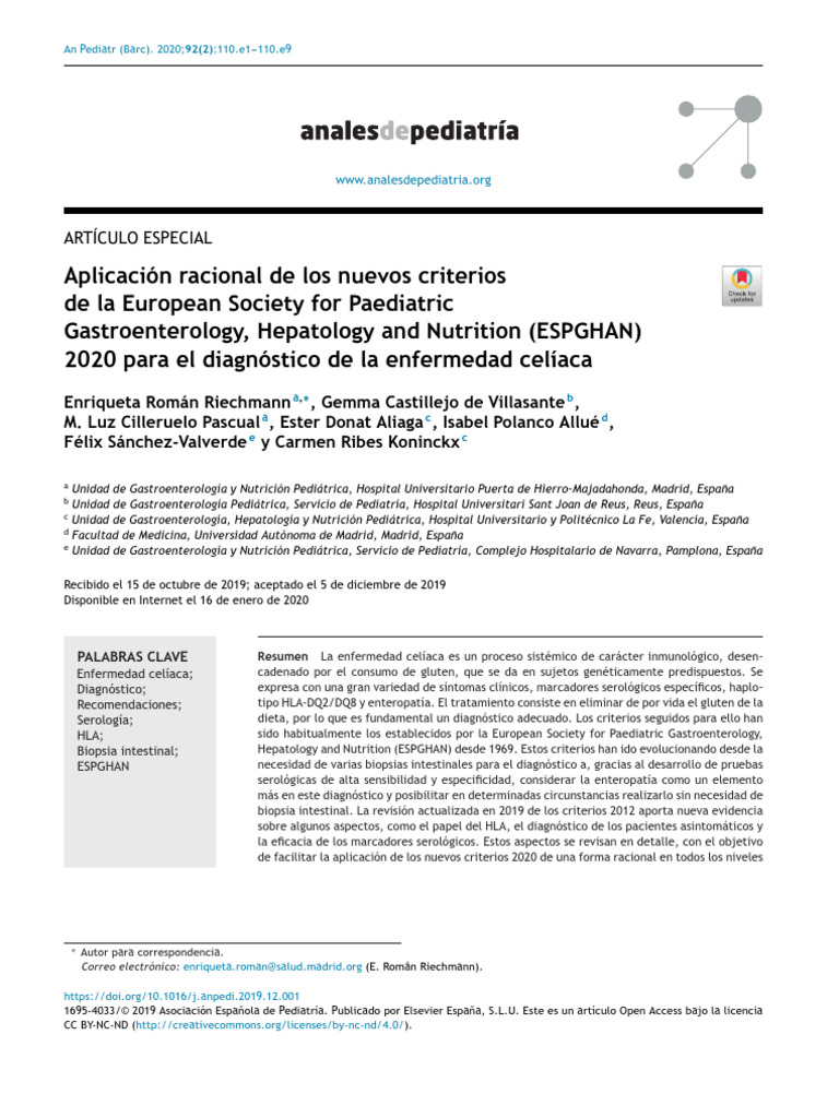 Nuevos Criterios de La ESPGHAN 2020 para EC | PDF | Enfermedad celíaca ...