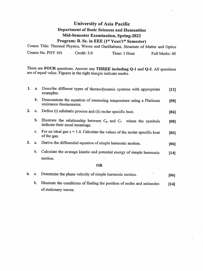PHY 101 Mid Question | PDF