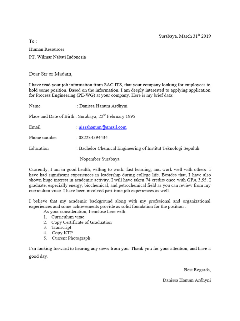 Application Letter PT - wilmAR | PDF