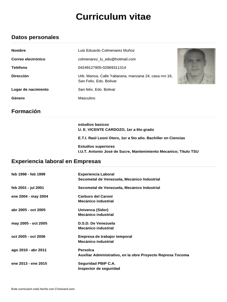 CV Luis Eduardo Colmenarez Muñoz | PDF