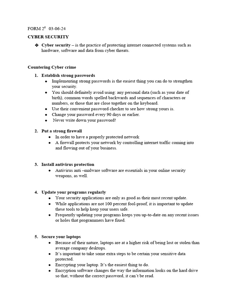 Cyber Security Lesson Notes | PDF | Security | Computer Security