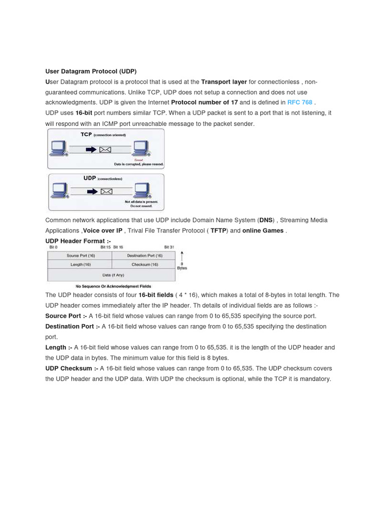 User Datagram Protocol (UDP) | PDF | Business | Technology & Engineering