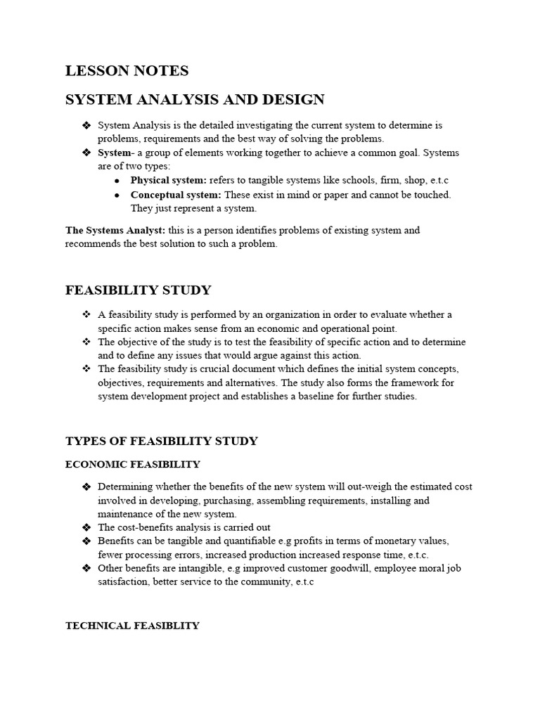 LESSON NOTES system analysis and design | Download Free PDF ...