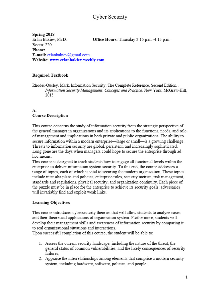 Syllabus Cybersecurity | PDF | Computer Security | Security