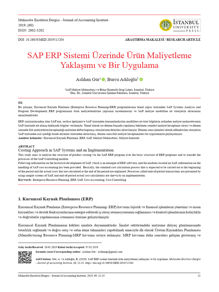 Costing Approach in SAP Systems and An Implementat | PDF