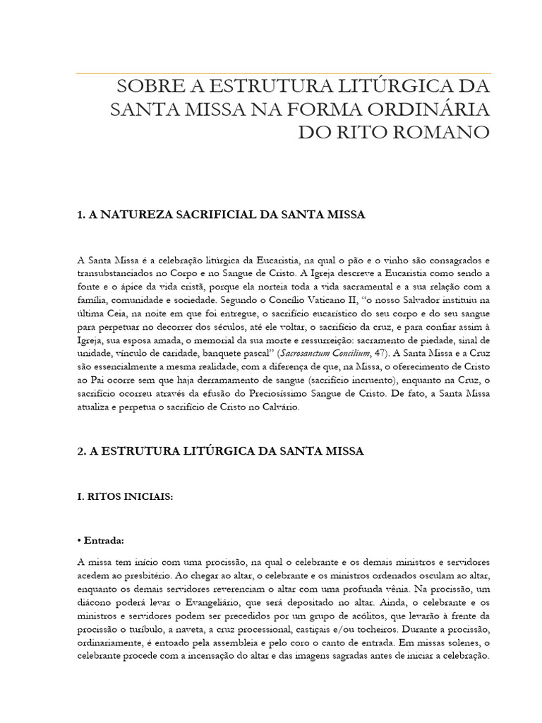 Estrutura da Santa Missa Romana | PDF | Eucaristia | Liturgia